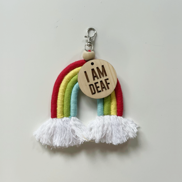 Rainbow Keyring With Wooden Bead And Wooden Disc – Auslan Journey