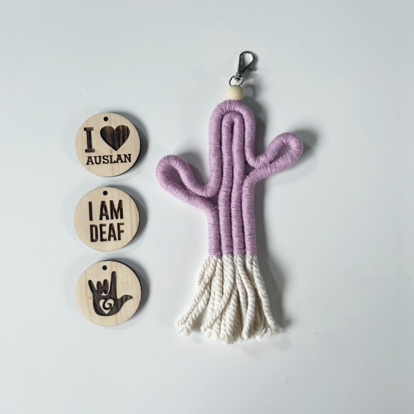 Woven Cactus Keyring With Wooden Disc – Auslan Journey
