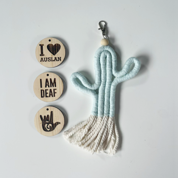 Woven Cactus Keyring With Wooden Disc – Auslan Journey